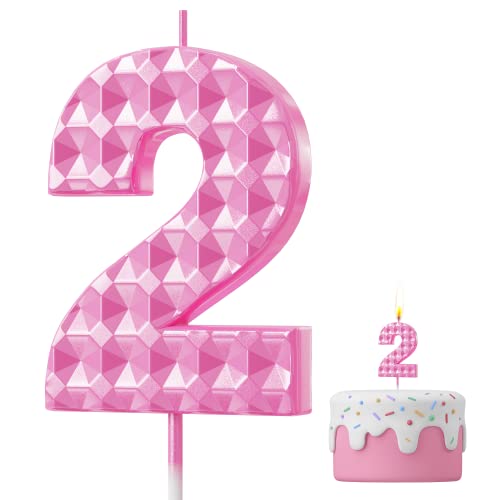 Number 2 Candle Birthday Girl - 2 Birthday Candles for Cake Topper - Big Pink Candles Number 21st 21 22 23 24 25 26 27 28 29