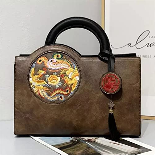 DANN Winter Women's Tote Bag Chinese Style Retro Handbag Large Capacity Women's Shoulder Bag (Color : E, Size : 32(L)*24(H)*14(W) cm)