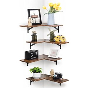 liantral corner floating shelves, set of 4 wall shelves, wood display storage shelves for wall decor, bathroom, kitchen, bedroom, living room, office