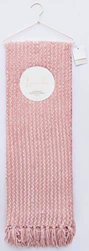 Lumina Lou Knitted Throw Blanket- Oversized Knit Boho Blanket for Couch and Bed- Super Soft Chenille Knit Blush Pink Throw Blanket