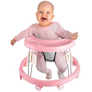 LANGYI Foldable Baby Walker with Safety Slider , The Oldschool Round Shape Baby Walker, Suitable for All terrains, Babies (6-18 Months) (Pink)