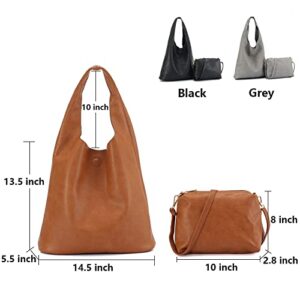 Women Tote Bag Handbags PU Leather Fashion Hobo Shoulder Bags (Black)