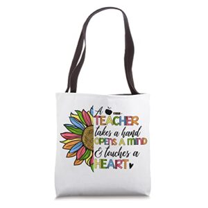 teacher flower heart tote bag