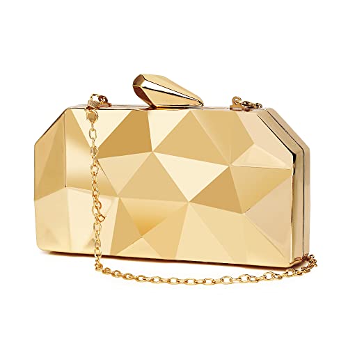 Geometric Evening Clutch Metal Handbag Geometric Purse Handbags Prom Clutch Gold Cage Purse Gold Crossbody Clutch Gold Clutch with Chain Geometric Bag Crossbody Metallic Purse Bags (Gold)