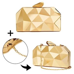 Geometric Evening Clutch Metal Handbag Geometric Purse Handbags Prom Clutch Gold Cage Purse Gold Crossbody Clutch Gold Clutch with Chain Geometric Bag Crossbody Metallic Purse Bags (Gold)