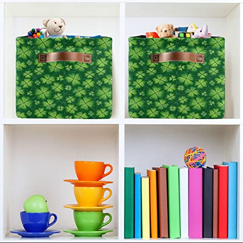 Dark Green Clover St Patrick's Day Square Storage Basket Storage Bins Canvas Storage Organizer Closet Shelf Organizer for Home Office, 1 Pc