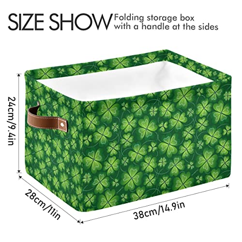 Dark Green Clover St Patrick's Day Square Storage Basket Storage Bins Canvas Storage Organizer Closet Shelf Organizer for Home Office, 1 Pc