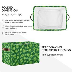 Dark Green Clover St Patrick's Day Square Storage Basket Storage Bins Canvas Storage Organizer Closet Shelf Organizer for Home Office, 1 Pc