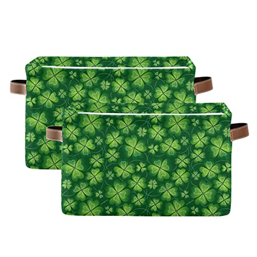 Dark Green Clover St Patrick's Day Square Storage Basket Storage Bins Canvas Storage Organizer Closet Shelf Organizer for Home Office, 1 Pc