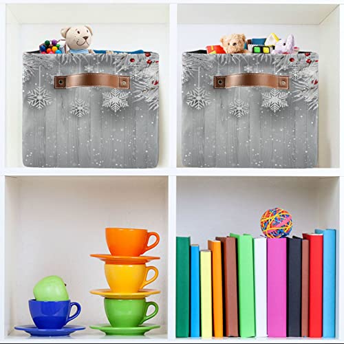 Bolaz Foldable Storage Basket, Cube Organizer Bins Silver Christmas Tree Snowflake Bag Dual Handles for Closet Shelf Christmas 4 one size x1