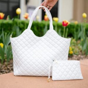 Barabum Lightweight Quilted Tote Purse Women Handbags Wallet Bag Shoulder Bag Top Handle Satchel Purse Set(White)