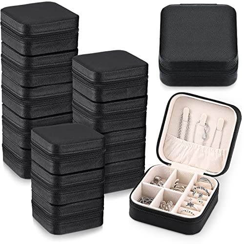 Yinkin 12 Pcs Mini Travel Jewelry Case Bridesmaid Proposal Gift Boxes Small Jewelry Organizer PU Leather Earring Organizer Box Bulk Travel Accessories Portable Travel Jewelry Holder (Black)