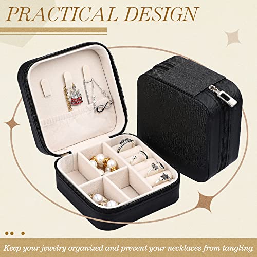 Yinkin 12 Pcs Mini Travel Jewelry Case Bridesmaid Proposal Gift Boxes Small Jewelry Organizer PU Leather Earring Organizer Box Bulk Travel Accessories Portable Travel Jewelry Holder (Black)