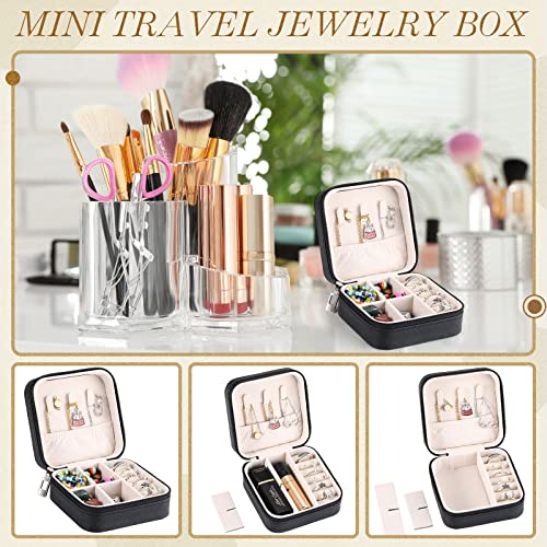 Yinkin 12 Pcs Mini Travel Jewelry Case Bridesmaid Proposal Gift Boxes Small Jewelry Organizer PU Leather Earring Organizer Box Bulk Travel Accessories Portable Travel Jewelry Holder (Black)