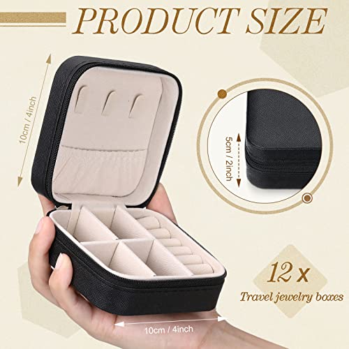 Yinkin 12 Pcs Mini Travel Jewelry Case Bridesmaid Proposal Gift Boxes Small Jewelry Organizer PU Leather Earring Organizer Box Bulk Travel Accessories Portable Travel Jewelry Holder (Black)