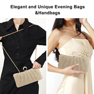 YYW Evening Handbag Women Gold Glitter Clutch Purse Pleated Wedding Clutch for Bridal Wedding Party (Gold)