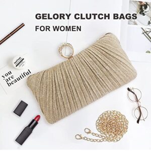 YYW Evening Handbag Women Gold Glitter Clutch Purse Pleated Wedding Clutch for Bridal Wedding Party (Gold)