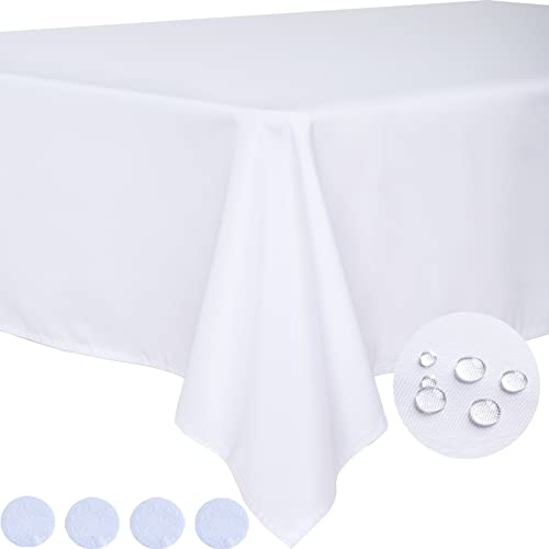 BYDOLL Table Cloth White 60x84 Inch Tablecloth for 6 Foot Rectangle Tables Outdoor Washable Wrinkle Free and Spillproof Polyester Tablecloth for Festival Camping Picnic Wedding Party Table Cover