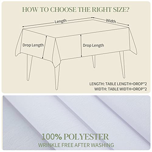 BYDOLL Table Cloth White 60x84 Inch Tablecloth for 6 Foot Rectangle Tables Outdoor Washable Wrinkle Free and Spillproof Polyester Tablecloth for Festival Camping Picnic Wedding Party Table Cover