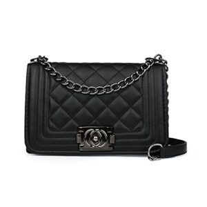 jbb women quilted small purse crossbody bags with chain strap satchel clutch faux leather shoulder handbag black