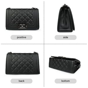 JBB Women Quilted Small Purse Crossbody Bags with Chain Strap Satchel Clutch Faux Leather Shoulder Handbag Black