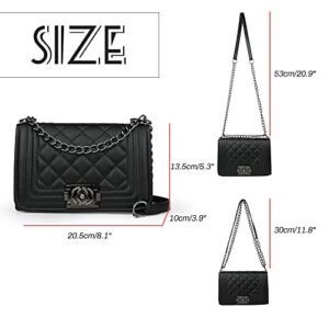 JBB Women Quilted Small Purse Crossbody Bags with Chain Strap Satchel Clutch Faux Leather Shoulder Handbag Black