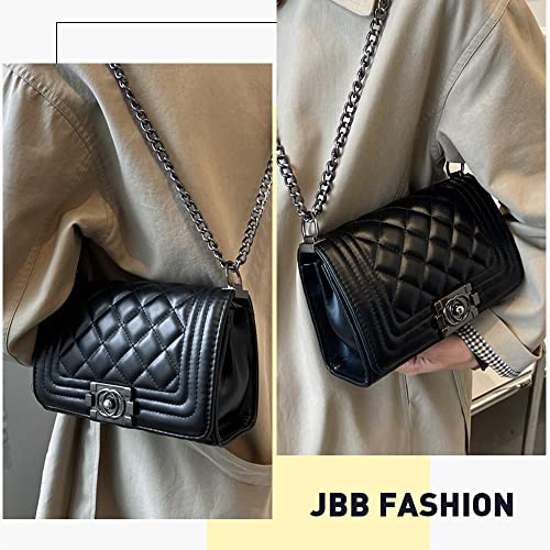 JBB Women Quilted Small Purse Crossbody Bags with Chain Strap Satchel Clutch Faux Leather Shoulder Handbag Black