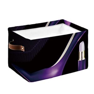 Storage Organizer Bins Set of 1 Storage Baskets for Clothes on Shelves With Handles Purple Lipstick and High Heel Black Rectangular Fabric Laundry Baskets for Organizing