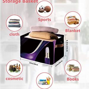 Storage Organizer Bins Set of 1 Storage Baskets for Clothes on Shelves With Handles Purple Lipstick and High Heel Black Rectangular Fabric Laundry Baskets for Organizing