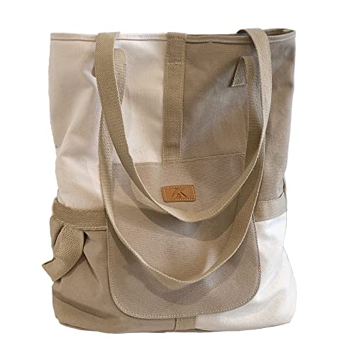 Canvas Tote Bag for Women Large Size Shoulder Handbags with Inner zipper Pockets Multicolor Casual(Khaki)