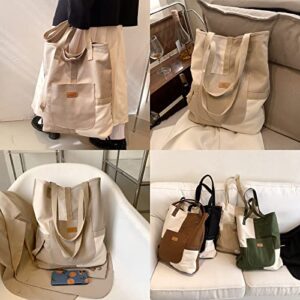 Canvas Tote Bag for Women Large Size Shoulder Handbags with Inner zipper Pockets Multicolor Casual(Khaki)