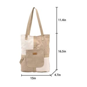 Canvas Tote Bag for Women Large Size Shoulder Handbags with Inner zipper Pockets Multicolor Casual(Khaki)