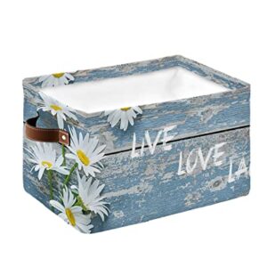 Storage Organizer Bins Set of 1 Storage Baskets for Clothes on Shelves With Handles Live Love Laugh Farm White Daisy Flower Rustic Old Wooden Blue Rectangular Fabric Laundry Baskets for Organizing