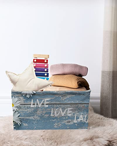 Storage Organizer Bins Set of 1 Storage Baskets for Clothes on Shelves With Handles Live Love Laugh Farm White Daisy Flower Rustic Old Wooden Blue Rectangular Fabric Laundry Baskets for Organizing