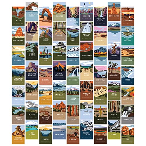 Pop Chart | National Parks Wall Collage Kit | 63 Pcs 4" x 6" Art Prints | Track Your Travels to Every US National Park With America the Beautiful Wall Decor | 100% Made in the USA