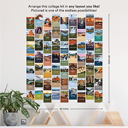 Pop Chart | National Parks Wall Collage Kit | 63 Pcs 4" x 6" Art Prints | Track Your Travels to Every US National Park With America the Beautiful Wall Decor | 100% Made in the USA