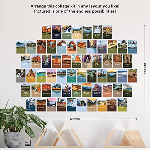 Pop Chart | National Parks Wall Collage Kit | 63 Pcs 4" x 6" Art Prints | Track Your Travels to Every US National Park With America the Beautiful Wall Decor | 100% Made in the USA