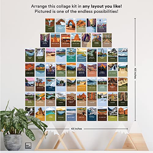 Pop Chart | National Parks Wall Collage Kit | 63 Pcs 4" x 6" Art Prints | Track Your Travels to Every US National Park With America the Beautiful Wall Decor | 100% Made in the USA