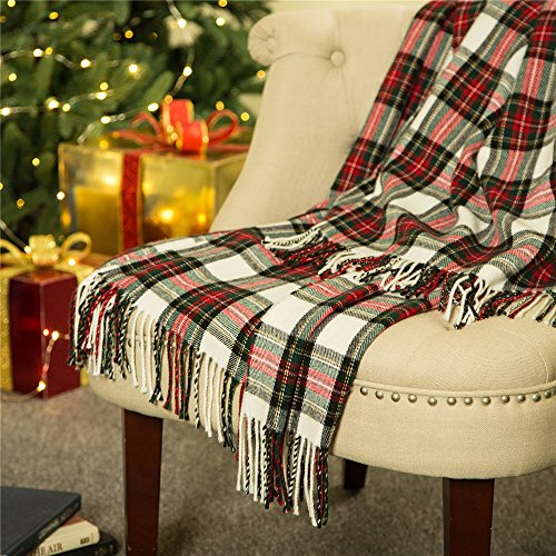 eUty Christmas 100% Acrylic Dress Stewart Tartan Plaid Throw Blanket with Fringe, 50 x 60 Inch