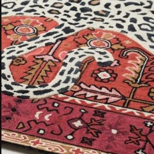 Restoration and Renovation Handmade White Leopard Rug with Blue/Red Persian Background | Animal Print Cheetah Wool Area Rug for Living Room, Bedroom and Kitchen (Red, 3x5 ft)