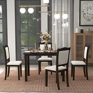 Lifeand 5-Piece Wooden, Simple Style Kitchen Dining Set Rectangular Table with Upholstered Chairs for Space (Espresso), 4