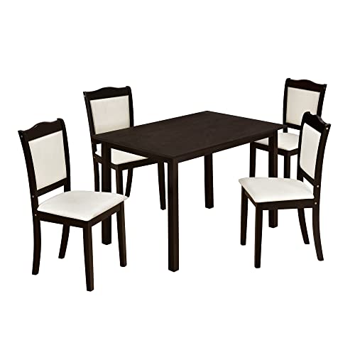 Lifeand 5-Piece Wooden, Simple Style Kitchen Dining Set Rectangular Table with Upholstered Chairs for Space (Espresso), 4