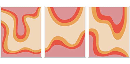 Preppy Aesthetic Abstract Wall Art - 8x10 Inches Unframed Set of 3 Pink And Orange Posters For Room Aesthetic – Wall Decor for Bedroom, Living Room - Cute Room Decor Things for Teen Girls - Mid Century Modern Decor - Eclectic Wall Decor, Preppy Room Decor