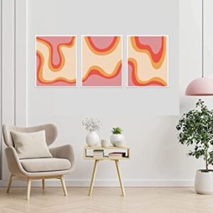 Preppy Aesthetic Abstract Wall Art - 8x10 Inches Unframed Set of 3 Pink And Orange Posters For Room Aesthetic – Wall Decor for Bedroom, Living Room - Cute Room Decor Things for Teen Girls - Mid Century Modern Decor - Eclectic Wall Decor, Preppy Room Decor