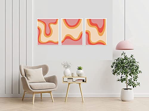 Preppy Aesthetic Abstract Wall Art - 8x10 Inches Unframed Set of 3 Pink And Orange Posters For Room Aesthetic – Wall Decor for Bedroom, Living Room - Cute Room Decor Things for Teen Girls - Mid Century Modern Decor - Eclectic Wall Decor, Preppy Room Decor