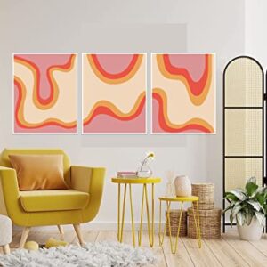 Preppy Aesthetic Abstract Wall Art - 8x10 Inches Unframed Set of 3 Pink And Orange Posters For Room Aesthetic – Wall Decor for Bedroom, Living Room - Cute Room Decor Things for Teen Girls - Mid Century Modern Decor - Eclectic Wall Decor, Preppy Room Decor