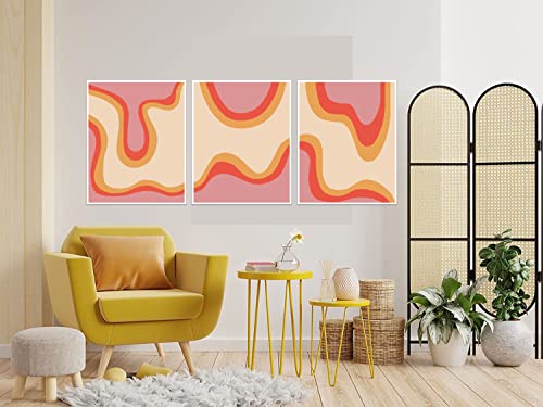 Preppy Aesthetic Abstract Wall Art - 8x10 Inches Unframed Set of 3 Pink And Orange Posters For Room Aesthetic – Wall Decor for Bedroom, Living Room - Cute Room Decor Things for Teen Girls - Mid Century Modern Decor - Eclectic Wall Decor, Preppy Room Decor