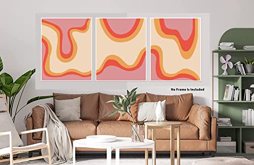 Preppy Aesthetic Abstract Wall Art - 8x10 Inches Unframed Set of 3 Pink And Orange Posters For Room Aesthetic – Wall Decor for Bedroom, Living Room - Cute Room Decor Things for Teen Girls - Mid Century Modern Decor - Eclectic Wall Decor, Preppy Room Decor