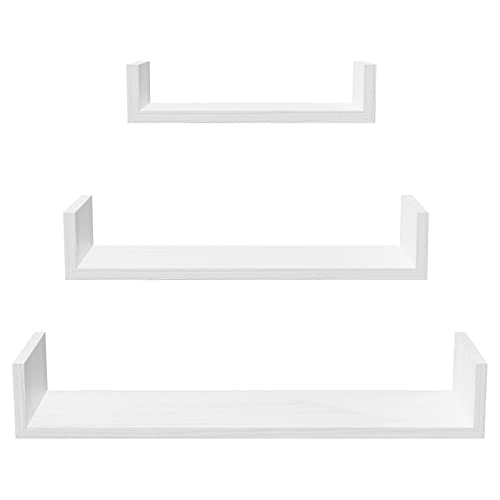 SRIWATANA X-Large Floating Shelves, Modern Wall Shelves Set of 3, Wall Mounted Shelves for Bathroom, Bedroom, Living Room, Kitchen, Laundry, Wall Decor, Display Holder (Washed White)