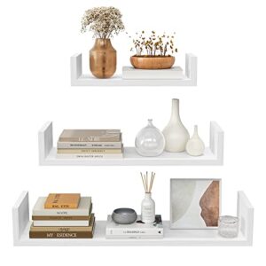 SRIWATANA X-Large Floating Shelves, Modern Wall Shelves Set of 3, Wall Mounted Shelves for Bathroom, Bedroom, Living Room, Kitchen, Laundry, Wall Decor, Display Holder (Washed White)